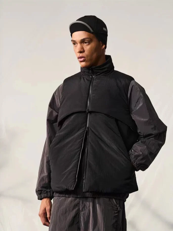 Halcyon 23aw Overlapping layers padded vest slight gloss nylon fabric ...